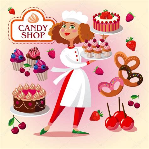 Pastry Cook Girl In The Pastry Shop Stock Vector By ©natalizart 115344452