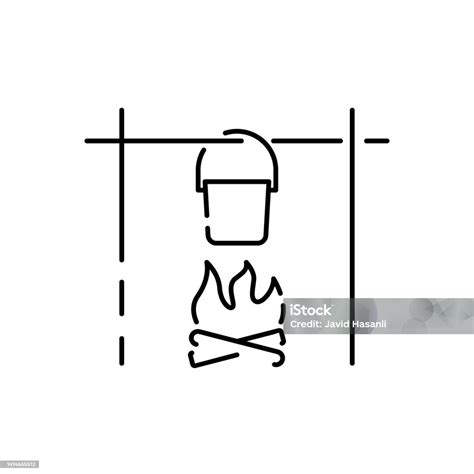 캠핑 라인 아이콘 간단한 미니멀리스트 벡터 일러스트 템플릿 디자인 모험 여행 피크닉 및 방랑욕 활동 야외 여름 또는 가을 캠프를위한 상징 불에 쿡 가을에 대한 스톡 벡터