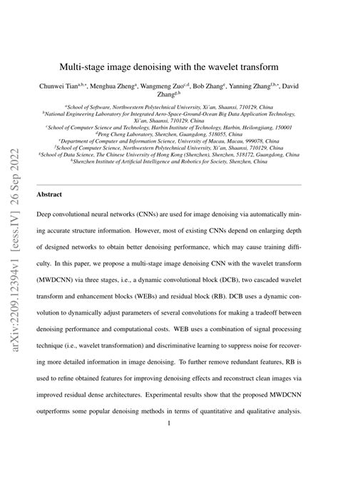 Full Article Multi Stage Image Denoising With The Wavelet Transform