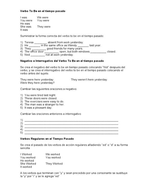 Verbo To Be En El Tiempo Pasado Conjugaciones Negativos E Interrogativos Del Verbo To Be En