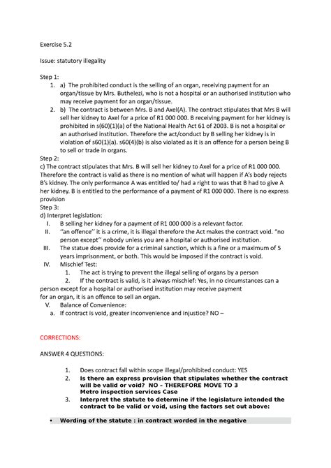 Tutorial Exercise 5 Exercise 5 Issue Statutory Illegality Step 1 1