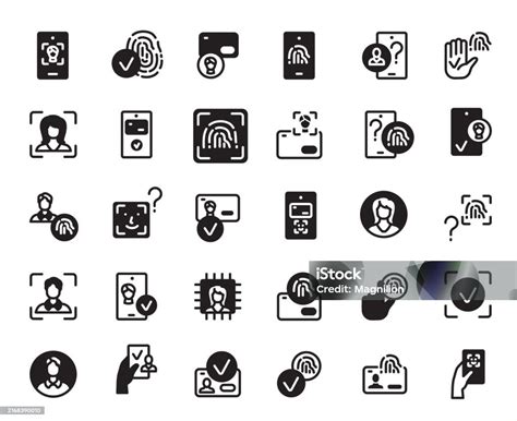 생체 인식 아이콘 에서 솔리드 검정 얼굴 인식 와 지문 스캐닝 벡터 일러스트 레이 션 상징에 대한 스톡 벡터 아트 및 기타 이미지 Istock