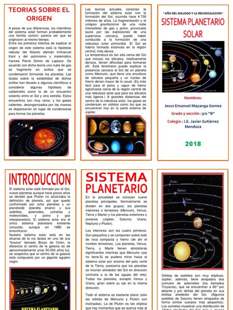 Triptico Sistema Solar Pdf Formación Y Evolución Del Sistema Solar