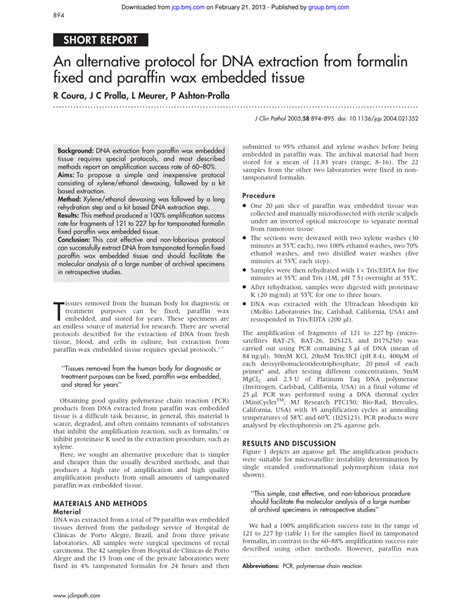Pdf An Alternative Protocol For Dna Extraction From Formalin Fixed