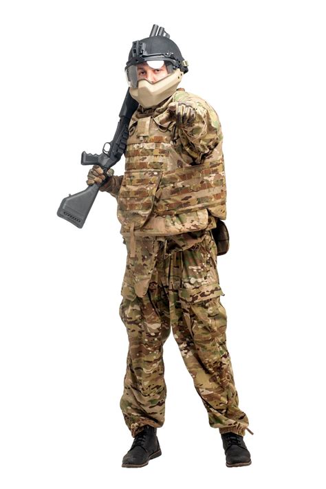 Premium Photo American Commando In Uniform With A Shotgun On A White Background
