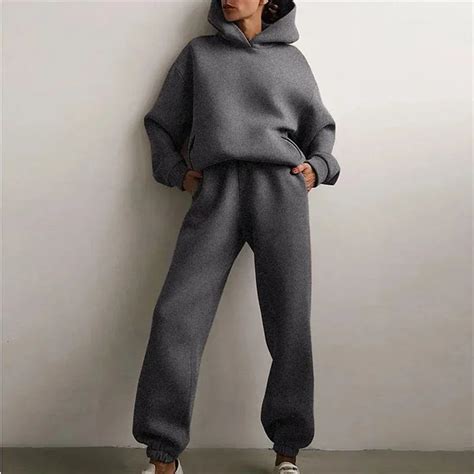 Womens Oversized Tracksuit Set Warm Hoodie And Long Pants Casual Autumn