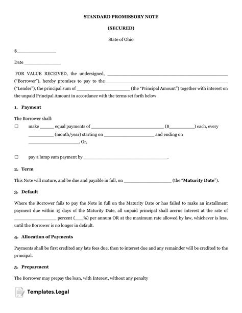 Ohio Promissory Note Templates Free [word Pdf Odt]