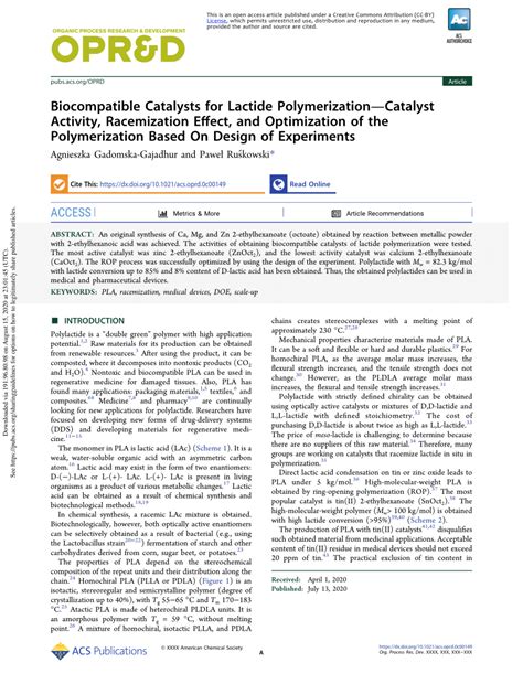 Pdf Biocompatible Catalysts For Lactide Polymerization—catalyst