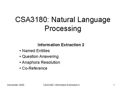 Csa 3180 Natural Language Processing Information Extraction 2