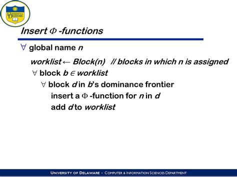 Optimizing Compilers Cisc 673 Spring 2011 Static Single Assignment Ii