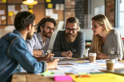 Premium Photo Team Members Collaborating On A Shared Project Or Brainstorming Session