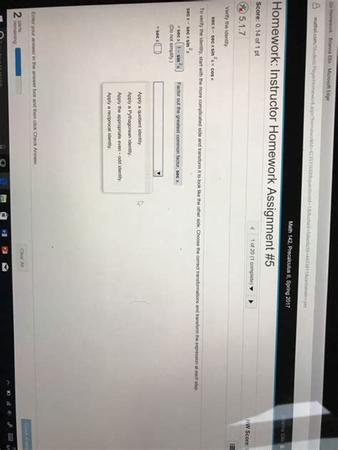 Solved Verify The Identity Sec X Sec Sin X Cos X To Chegg Com