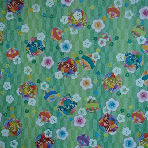 Traditional Japanese Patterns With A Various Botanical Images And Multi Colors Stock Image