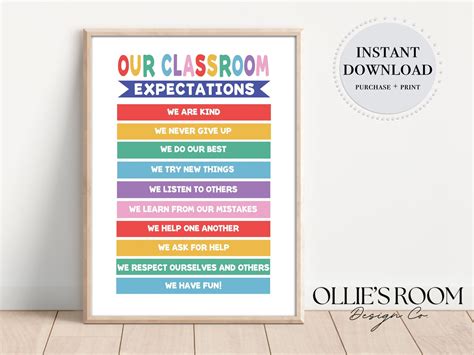 Rainbow Classroom Rules Poster Educational Learning Poster Etsy