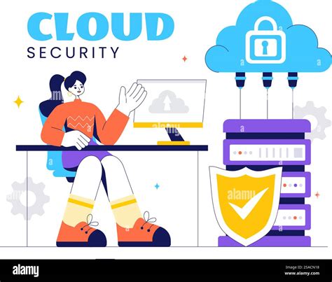 Digital Cloud Security Vector Illustration Of Safety And Data