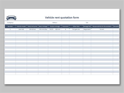 Excel Of Vehicle Rent Quotation Form Xlsx Wps Free Templates