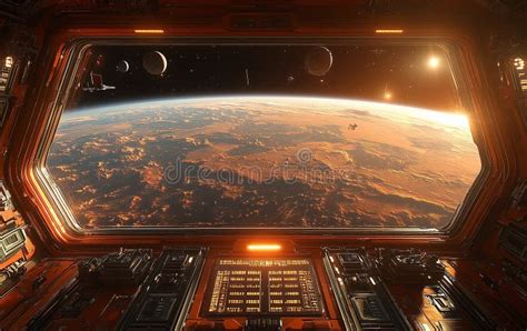 A View From The Window Of A Space Station In Orbit Around Mars Stock Illustration Illustration