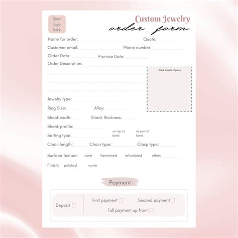 Order Form Template For Custom Jewelry Business Etsy
