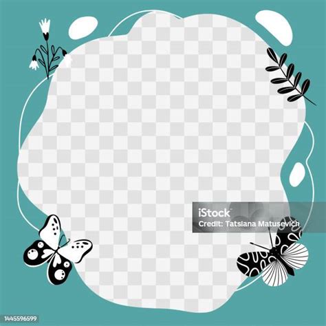 곤충 나비 딱정벌레 꽃 평평한 만화 스타일의 자리 형태의 벡터 프레임입니다 어린이 사진 엽서 초대장에 대 한 템플릿입니다 개체 그룹에 대한 스톡 벡터 아트 및 기타 이미지