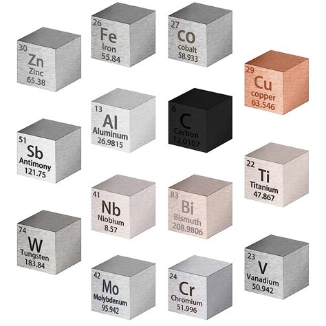 Ripeng 14 Pcs Metal Element Cubes Density Cube Set Element Periodic Table Pure Tungsten Cube