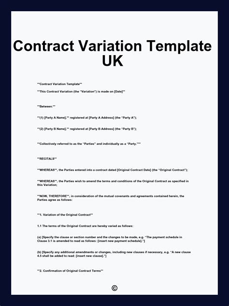 Contract Variation Template Uk