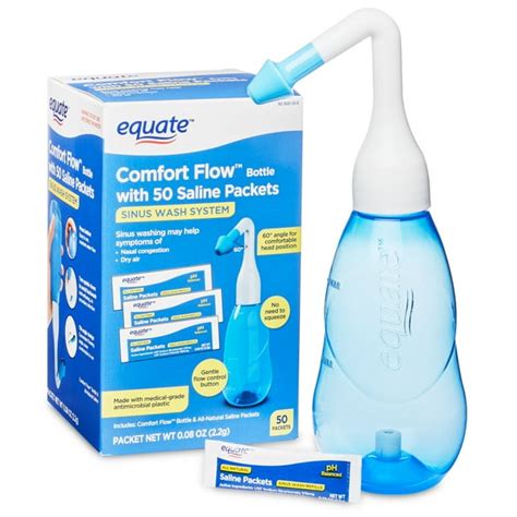 Equate Comfort Flow Neti Pot Sinus Wash System Blue 50 Neti Salt Saline Packets Walmart