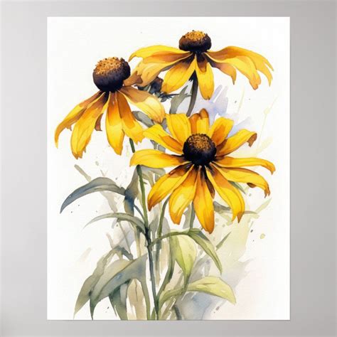 Black Eyed Susan Flowers Art Print Poster Zazzle Abstract Flower