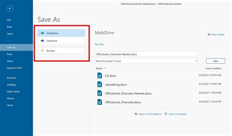 Save Or Close Files In Documents MobiSystems