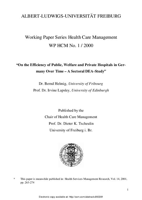 Pdf On The Efficiency Of Public Welfare And Private Hospitals In Germany Over Time A