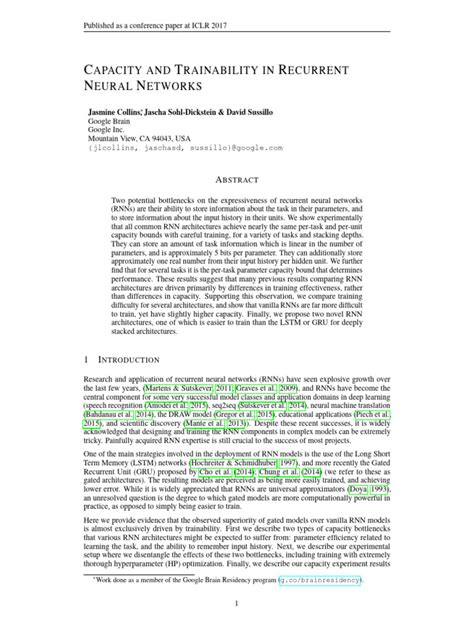 Capacity And Trainability In Recurrent Neural Networks 2017 Pdf Systems Science Applied