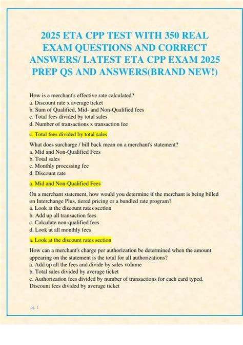 2025 Eta Cpp Test With 350 Real Exam Questions And Correct Answers Latest Eta Cpp Exam 2025