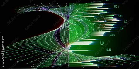 Abstract Background Twisting Spiral Wireframe Grid And Data Lines On Black Big Data Technology