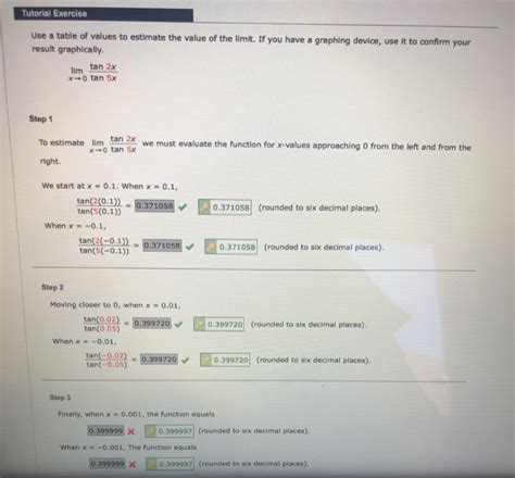 Solved Tutorial Exercise Use A Table Of Values To Estimate