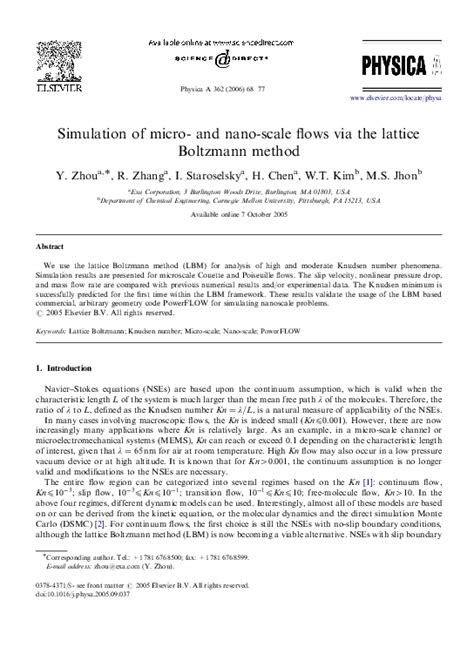 Pdf Simulation Of Micro And Nano Scale Flows Via The Lattice Boltzmann Method