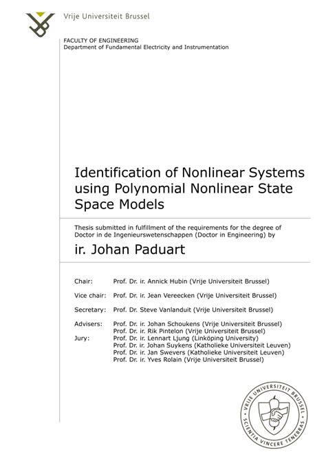 Pdf Identification Of Nonlinear Systems Using Polynomial Nonlinear