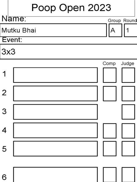 Cubing Competition Scorecard Template Pdf
