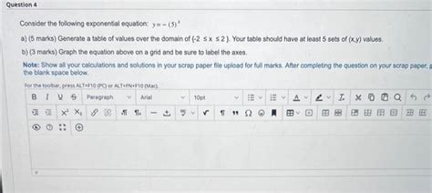Solved Consider The Following Exponential Equation Y X Chegg Com