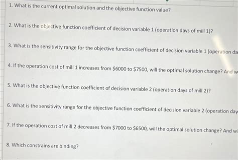 Solved What Is The Current Optimal Solution And The