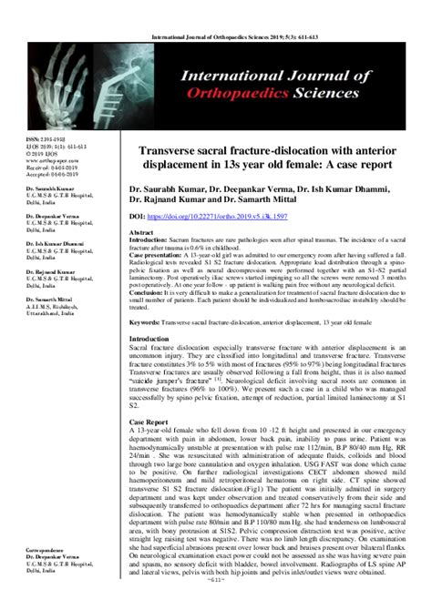 Pdf Transverse Sacral Fracture Dislocation With Anterior Displacement In 13 Year Old Female A
