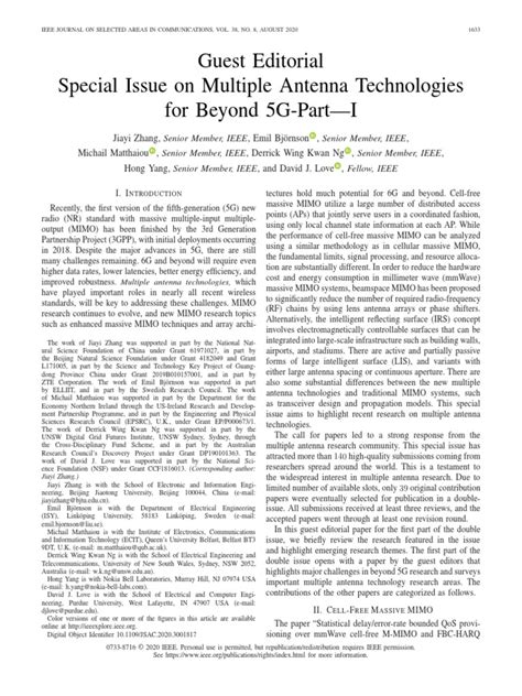 guest editorial special issue on multiple antenna technologies for