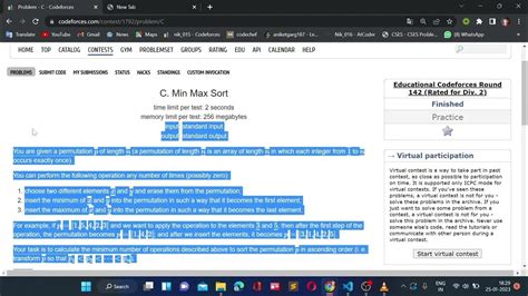 Educational Codeforces Round 142 Rated For Div 2 C Min Max Sort