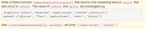 solved write a python function common items reflist mylist