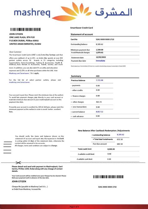 Uae Mashreq Bank Statement Template In Word And Pdf Format 4 Pages