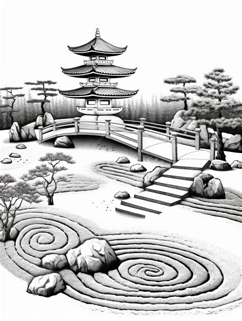 Serene Japanese Zen Gardens Delicately Crafted Coloring Pages For