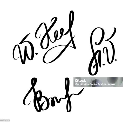 흰색 배경에 격리 된 문서에 대 한 검은 수동 서명입니다 국제 대회 작업에 대한 서명 가상 사인의 손으로 그린 컬렉션입니다 비즈니스 서예 레터링 세트 벡터 일러스트
