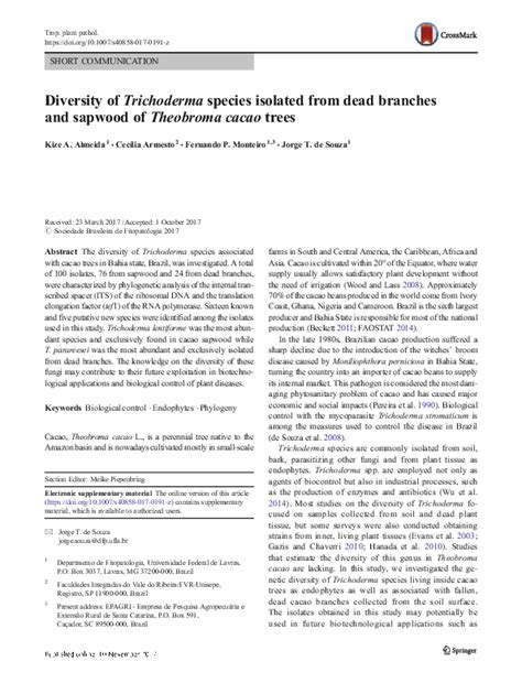 Diversity Of Trichoderma Species Isolated From Dead Branches And Sapwood Of Theobroma Cacao Trees