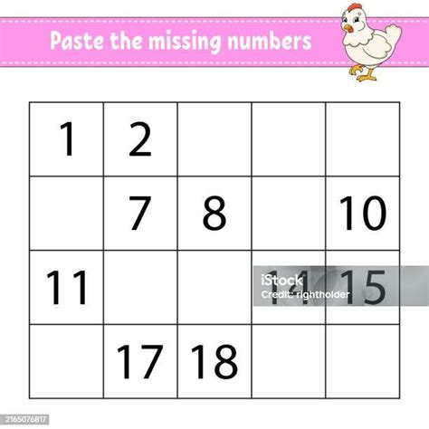 누락된 숫자 120을 붙여넣습니다 어린이를 위한 게임 필기 연습 아이들을 위한 숫자 학습 교육 개발 워크시트 활동 페이지 벡터