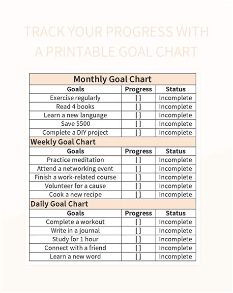 Track Your Progress With A Printable Goal Chart Excel Template And