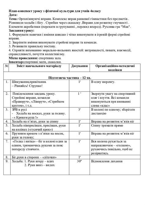План конспект уроку фізичної культури 4 клас Конспект Фізична культура