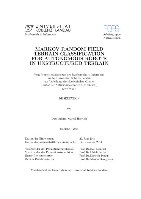 Markov Random Field Terrain Classification For Autonomous Robots In Unstructured Terrain Docslib